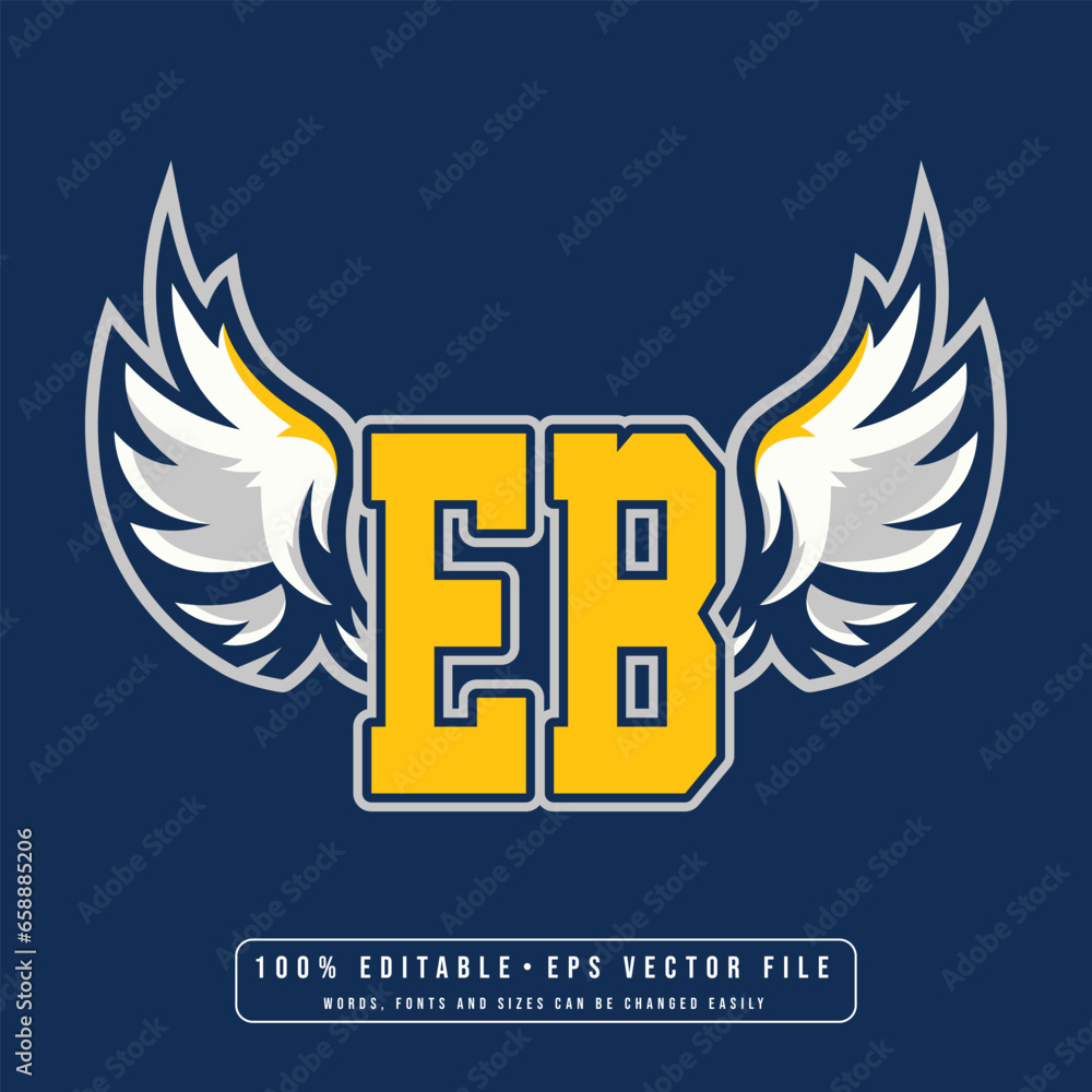 EB wings logo vector with editable text effect. Editable letter EB ...