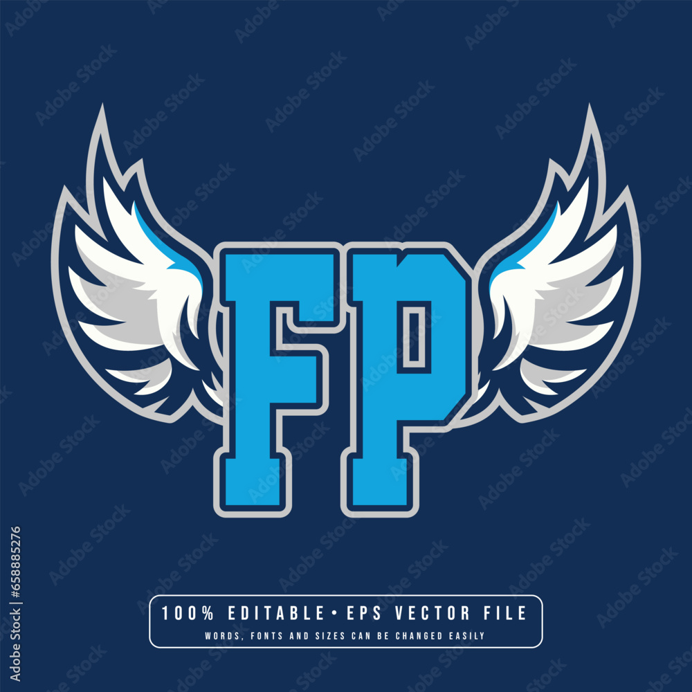 FP wings logo vector with editable text effect. Editable letter ...