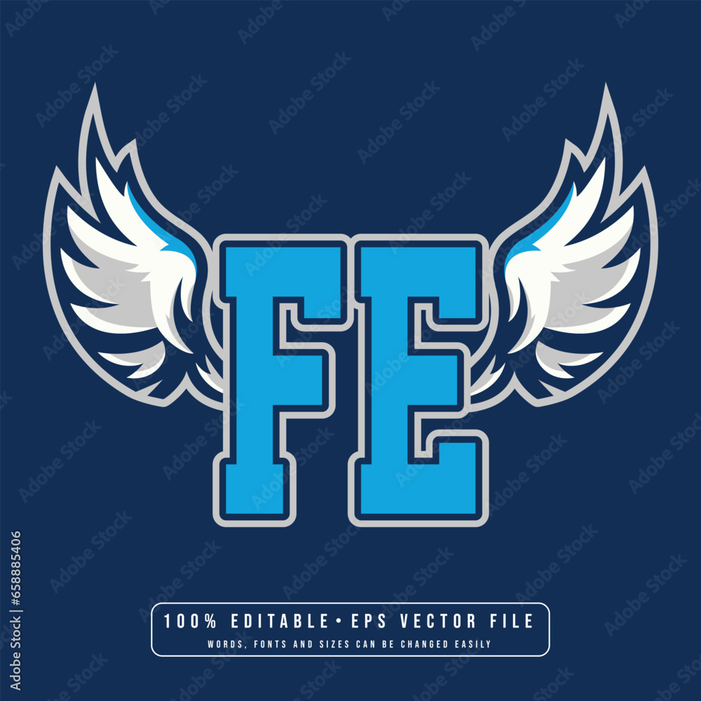 Fe wings logo vector with editable text effect. Editable letter Fe ...