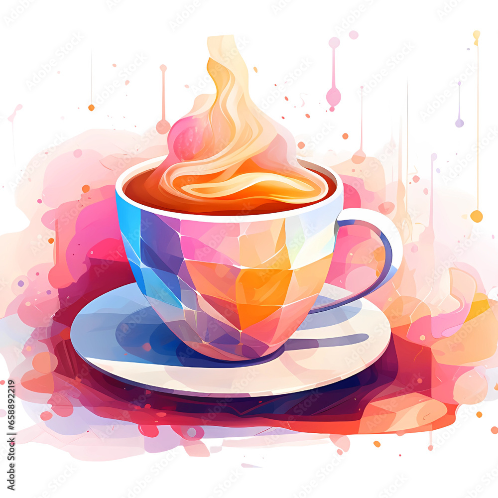 Illustration of hot coffee, pastel tetradic colors, cute and quirky ...