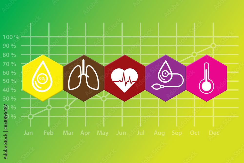 Finger pointing to symbol and icon vital signs, 5 basic medical vital ...