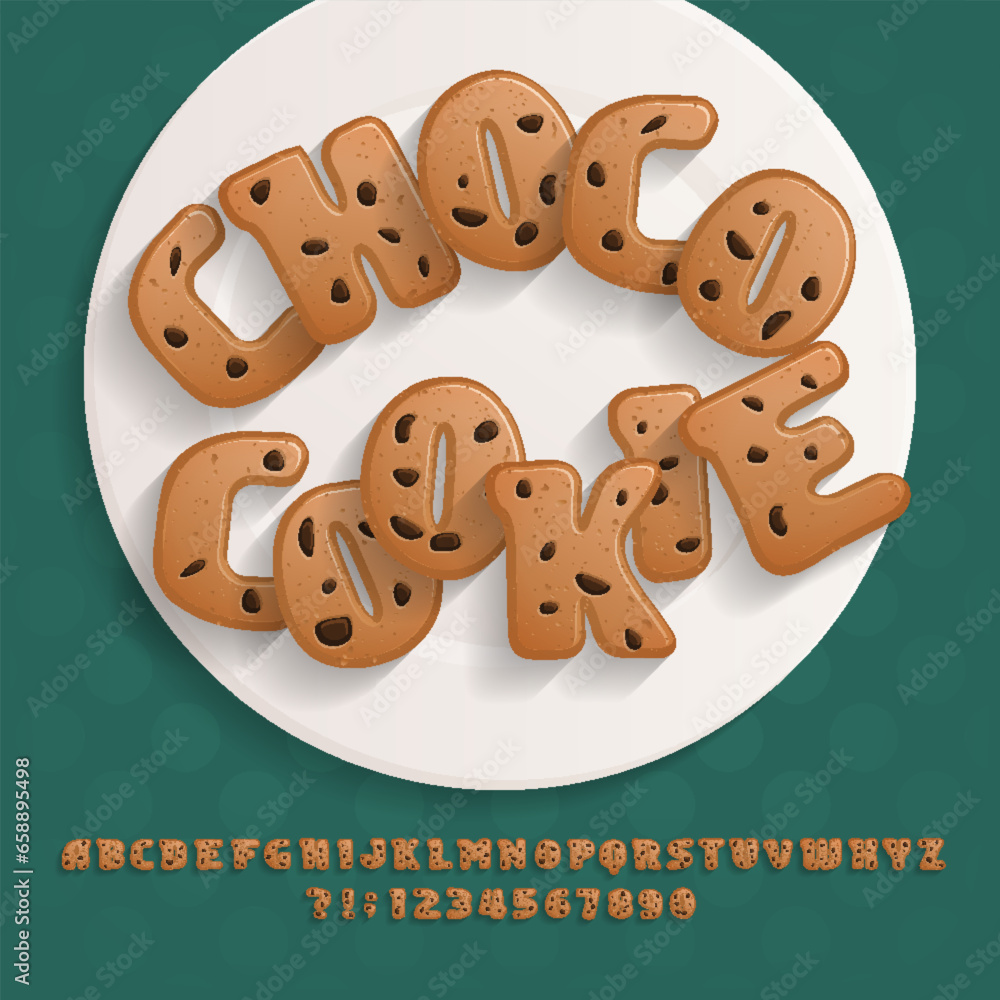 Choco Cookie alphabet font. Cartoon cookie letters and numbers on a ...