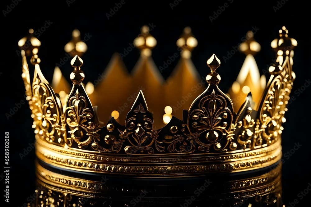 Beautiful golden crown on black background Stock Photo | Adobe Stock