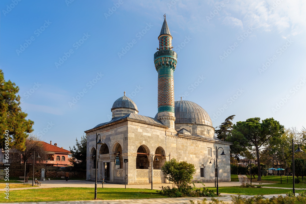 Green mosque (yesil camii) and its turquoise color minaret in Nicaea ...