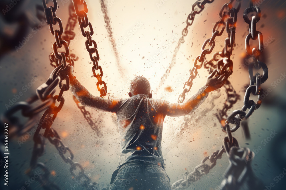 Person break from chains, AI generated Stock Illustration | Adobe Stock