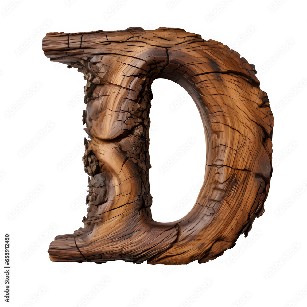 symbol of letter d with wooden texture isolated on transparent ...