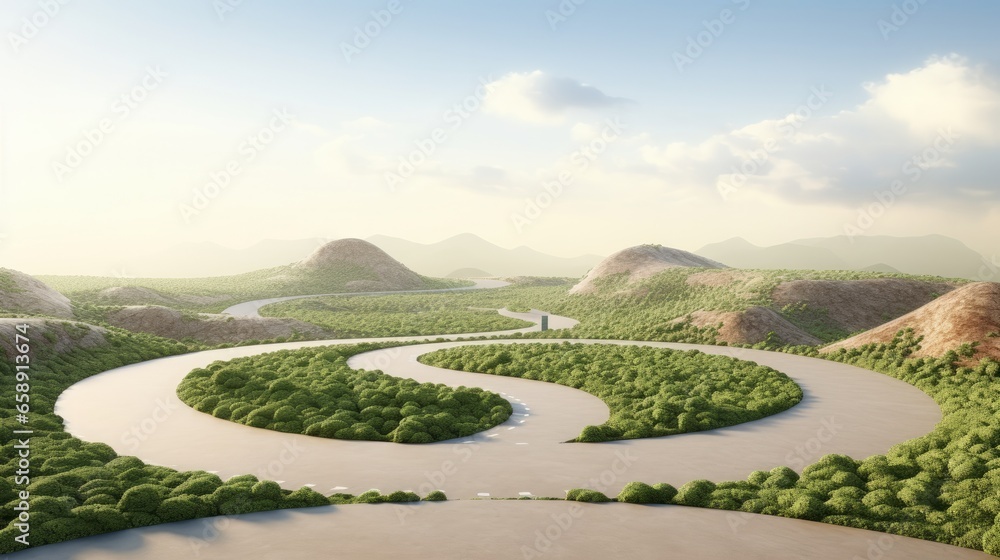 A 3D rendering portraying an infinity symbol-shaped road, emphasizing ...