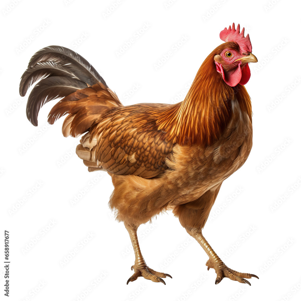 Full body of brown chicken standing isolated white background Stock ...