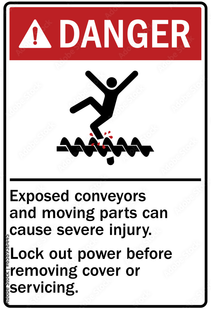 Conveyor warning sign and labels exposed conveyors and moving parts can ...