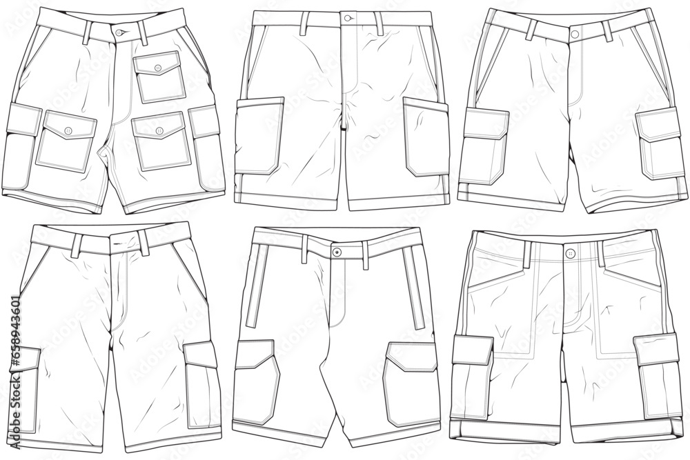 Modern Short pants outline drawing vector, Modern short pants in a ...