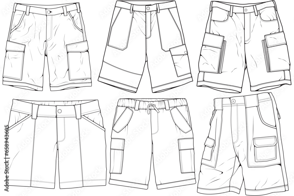 Modern Short pants outline drawing vector, Modern short pants in a ...