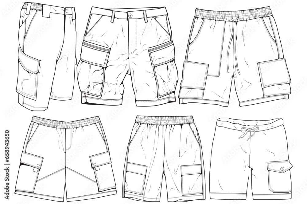 Modern Short pants outline drawing vector, Modern short pants in a ...
