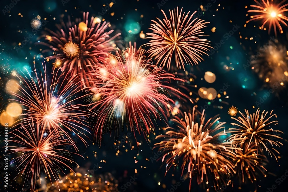 Purple fireworks trail in the night sky in Spain black celebrate ...