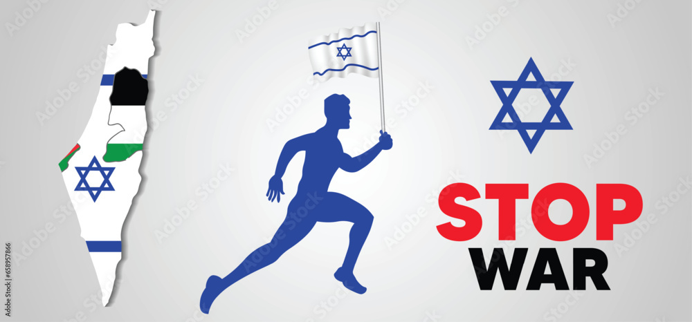 person with Israel flag stop war poster Israel Palestine war vector de ...