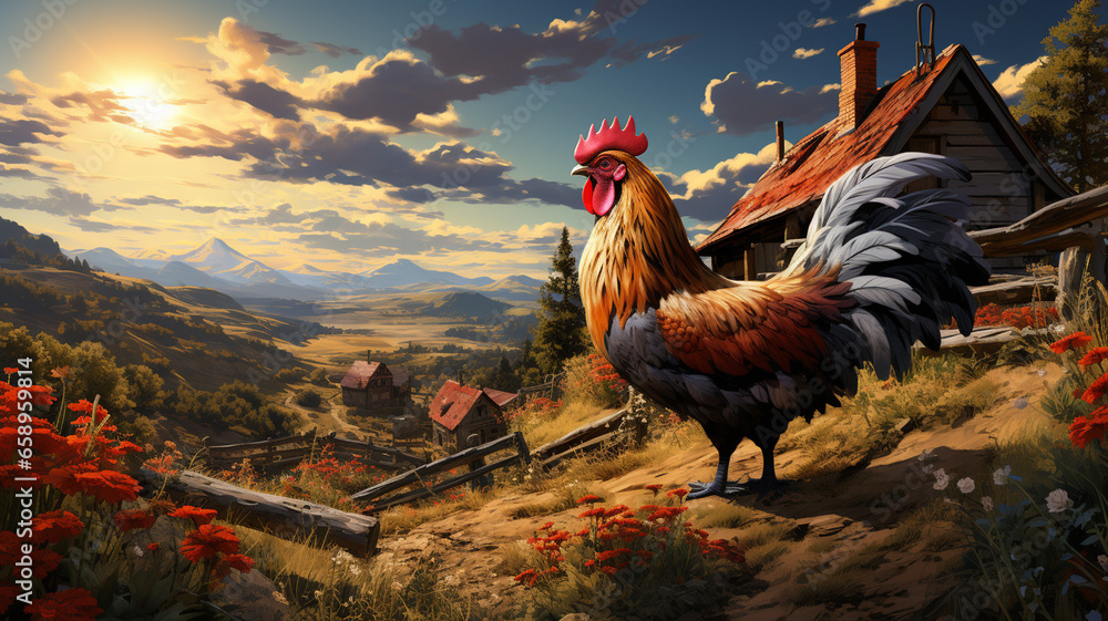 cartoon scene with a farm house - illustration for children Stock ...