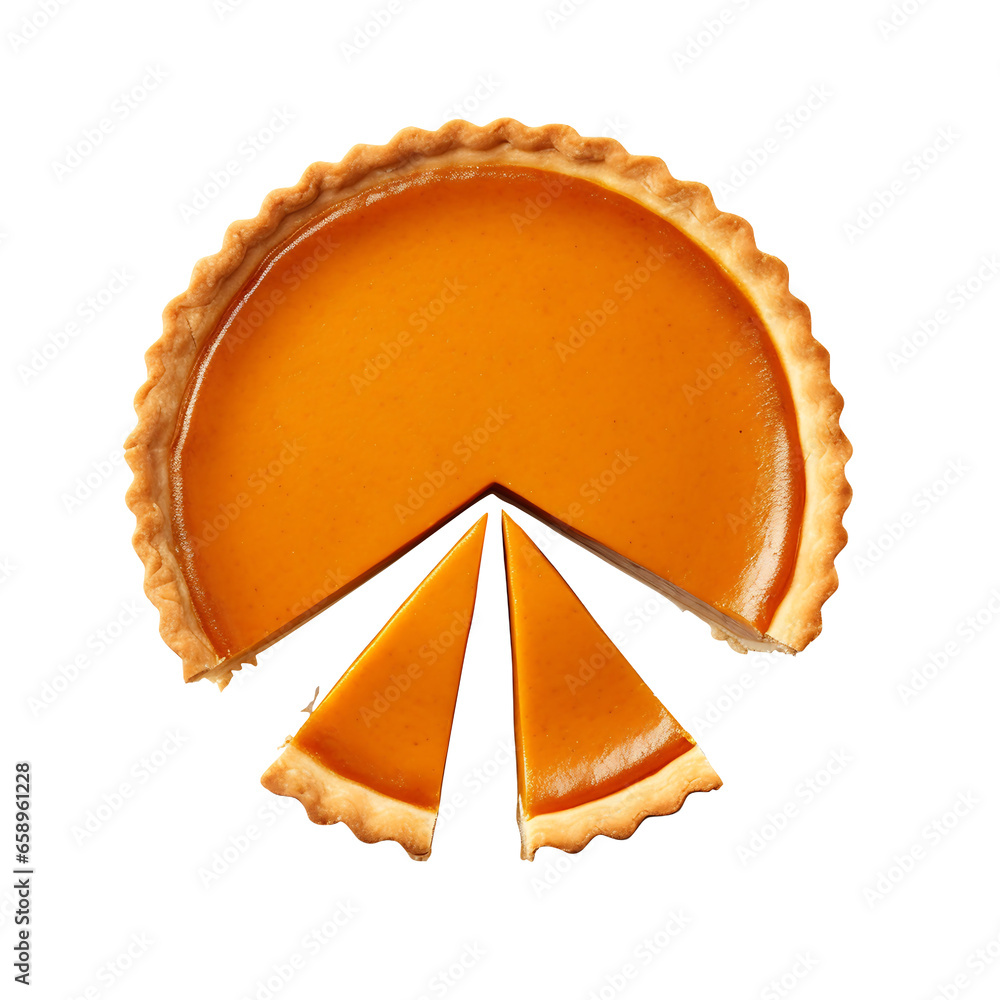 three slice of traditional homemade pumpkin pie with isolated on white ...