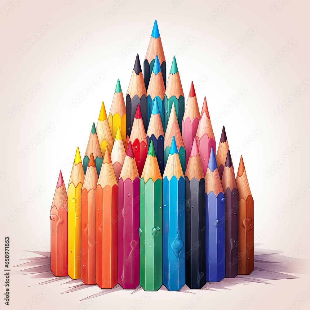 AI art. Color pencils isolated. AI illustration of crayons of different ...