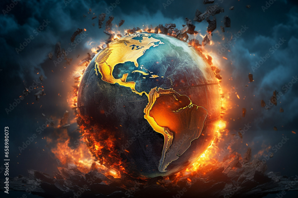 Global warming and climate change concept. Overheated planet earth in ...