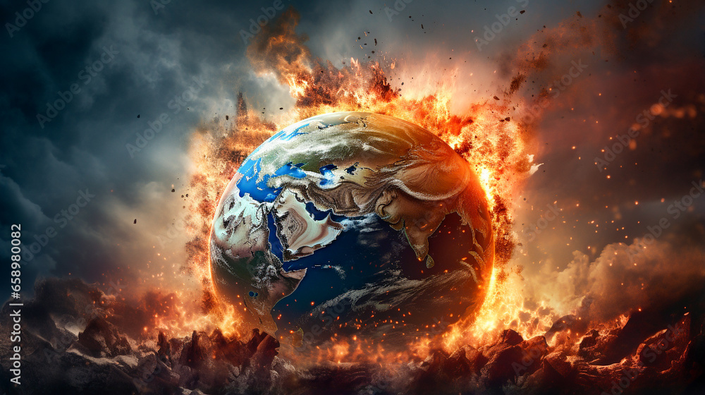 Global warming and climate change concept. Overheated planet earth in ...