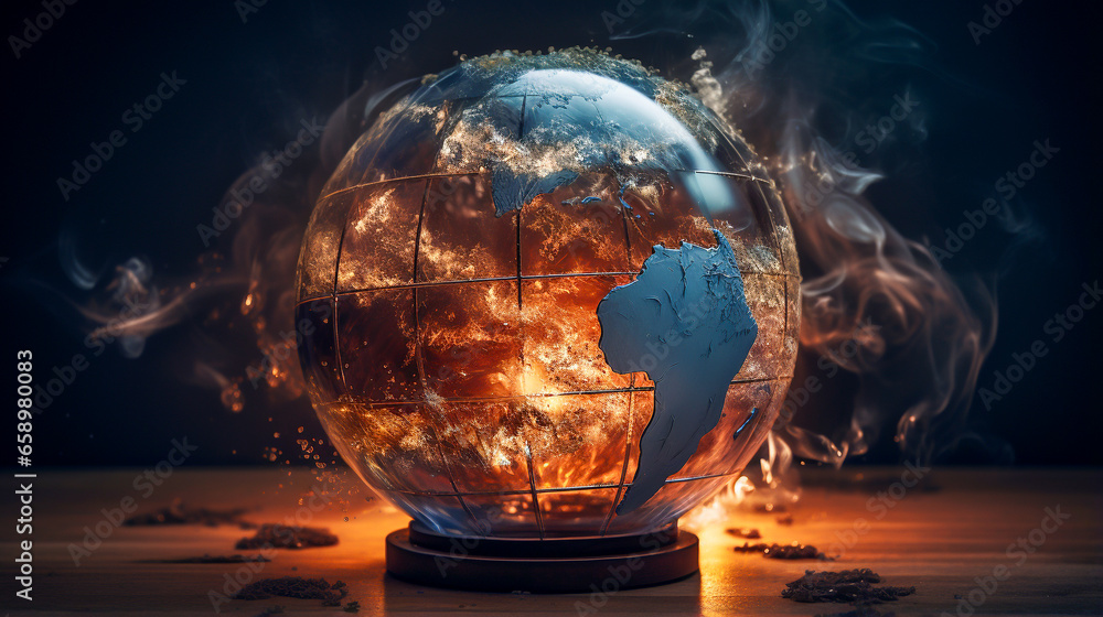 Global warming and climate change concept. Overheated planet earth in ...