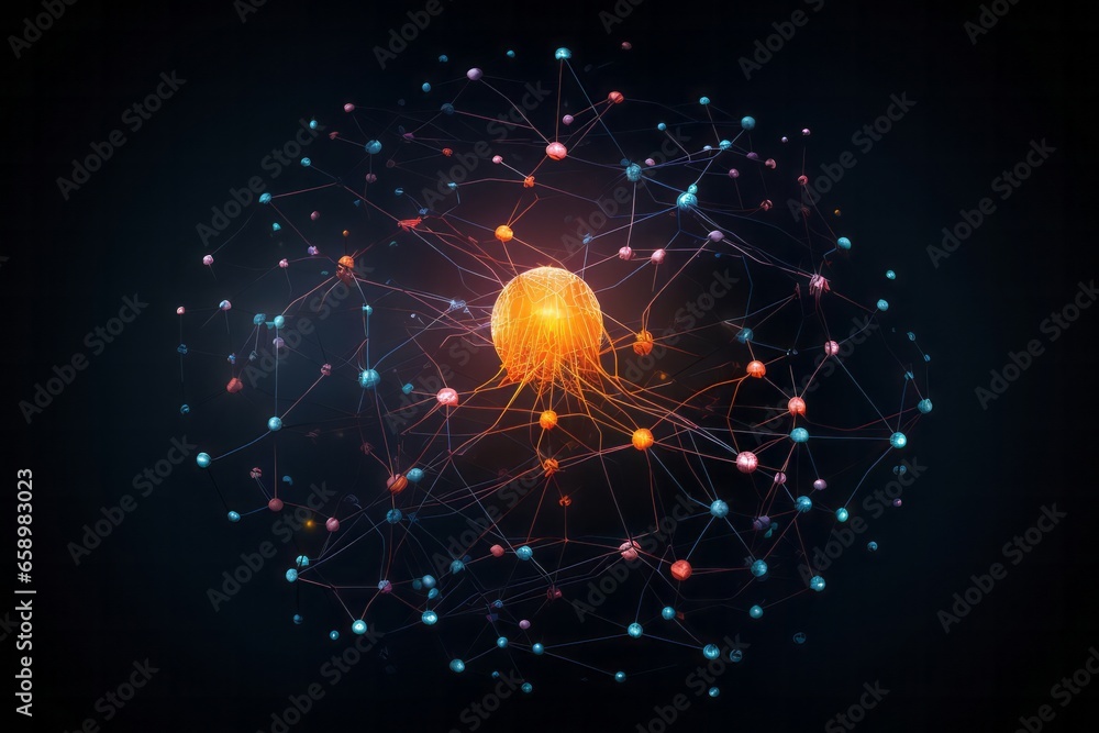 Abstract neural network surrounding a central sphere. Concept of social ...