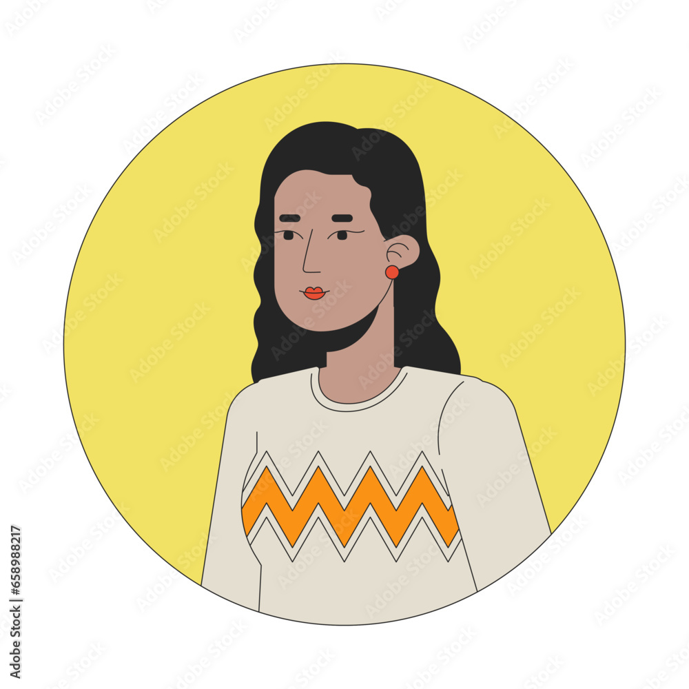 Handsome african american girl posing 2D line vector avatar ...