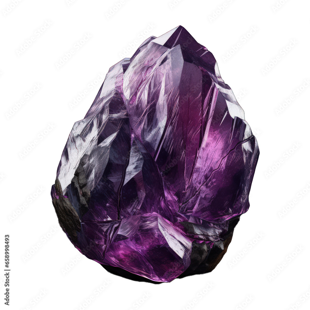 A vibrant purple stone mineral appears on a transparent background ...