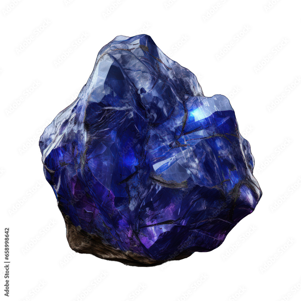 An indigo stone mineral displayed on a transparent background ...