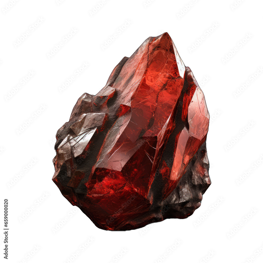 Bright red stone mineral displayed on a transparent background ...