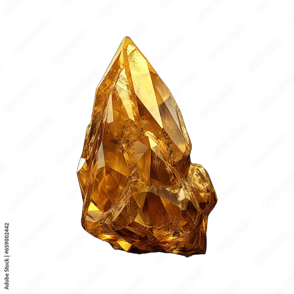 A sparkling golden stone mineral displayed on a transparent background ...