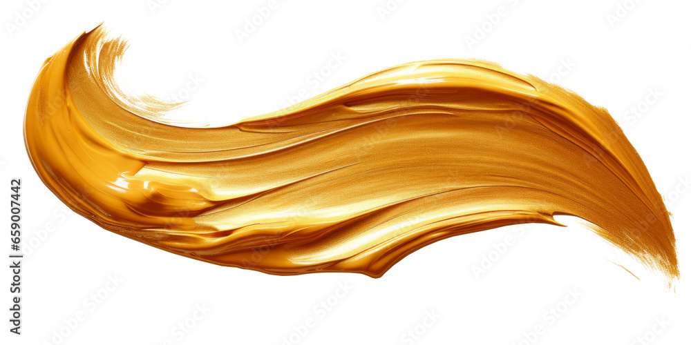 Stroke of gold paint on a transparent background, yellow paint without ...
