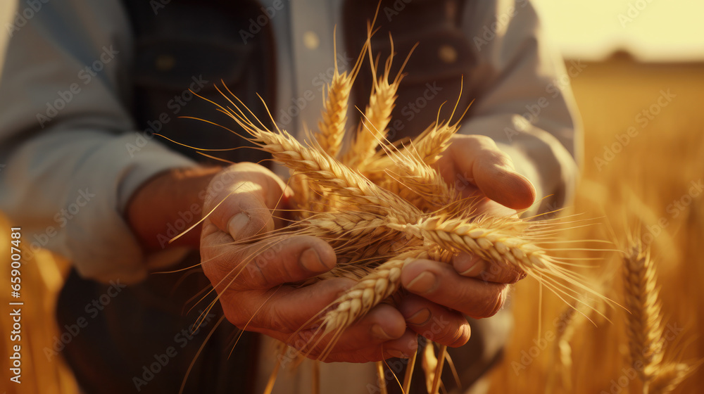 Grains of Hope: Wheat Held in the Hands of a Farmer, Symbolizing the ...