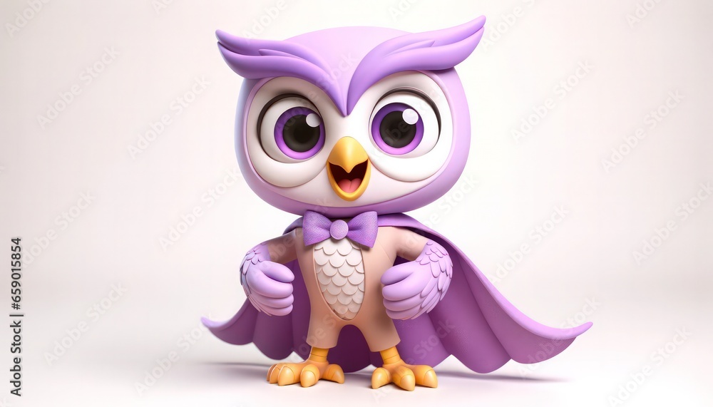 An animated owl avatar set against a neutral backdrop. The character ...