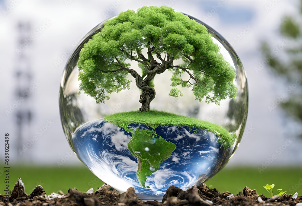 Tree in the Earth Globe, Globe with Green Tree Symbol, Green Tree in ...