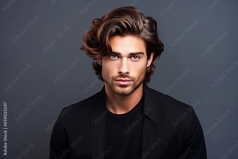 Handsome man studio portrait, simple dark background. AI generated ...