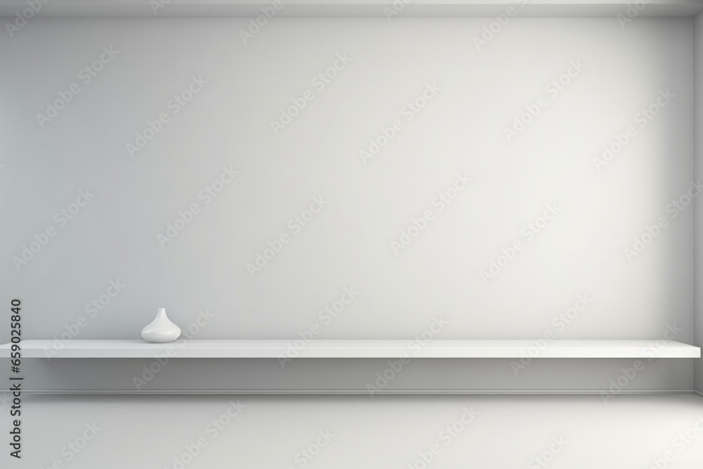 Modern empty room with minimalist shelf TV, rendered in 3D. Generative ...