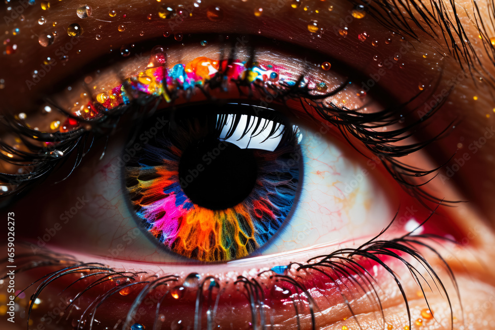 Scattered rainbow lines form a volumetric human eye iris and pupil ...