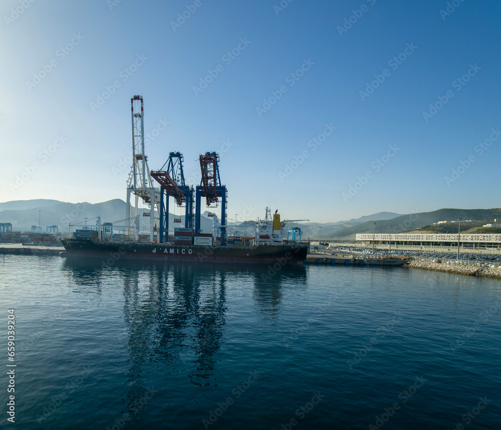 Tanger Med, Morocco - July 28: Container vessel in port of Tanger Med ...