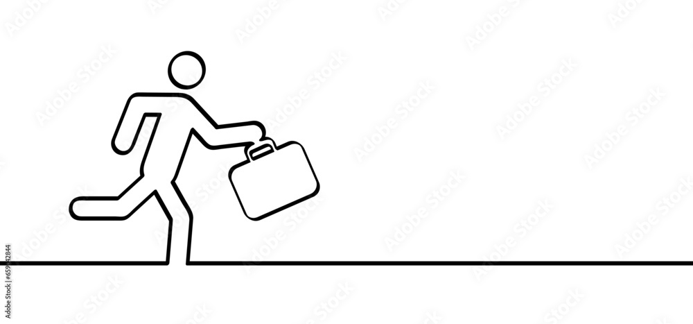 Cartoon businessman run line icon. Fast, hurry, belated for work or ...