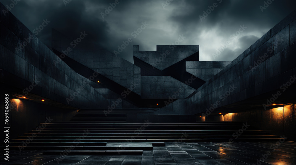Dark Brutalist Architecture with Overcast Sky Stock Illustration ...