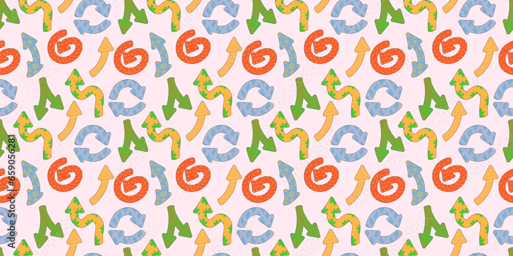 Direction indicators seamless pattern. Naive playful arrow pointers ...
