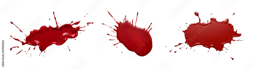 Set of Blood splatter isolated on transparent, dry red paint drop stain ...