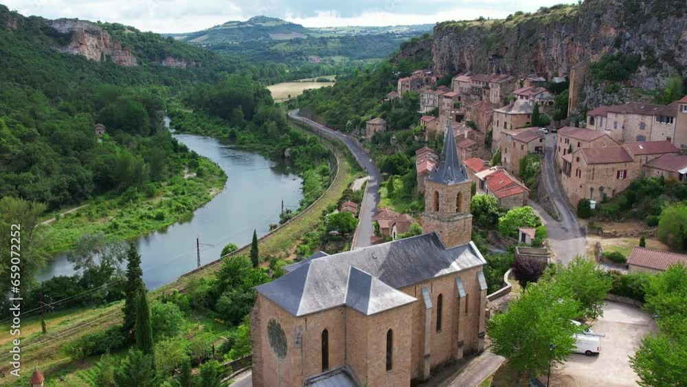 Aerial view of the french village of Peyre, Aveyron, France Stock Video ...