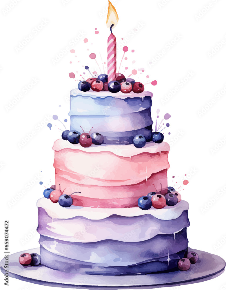 Foto de Watercolor birthday cake dessert clip art, Watercolor cakes ...