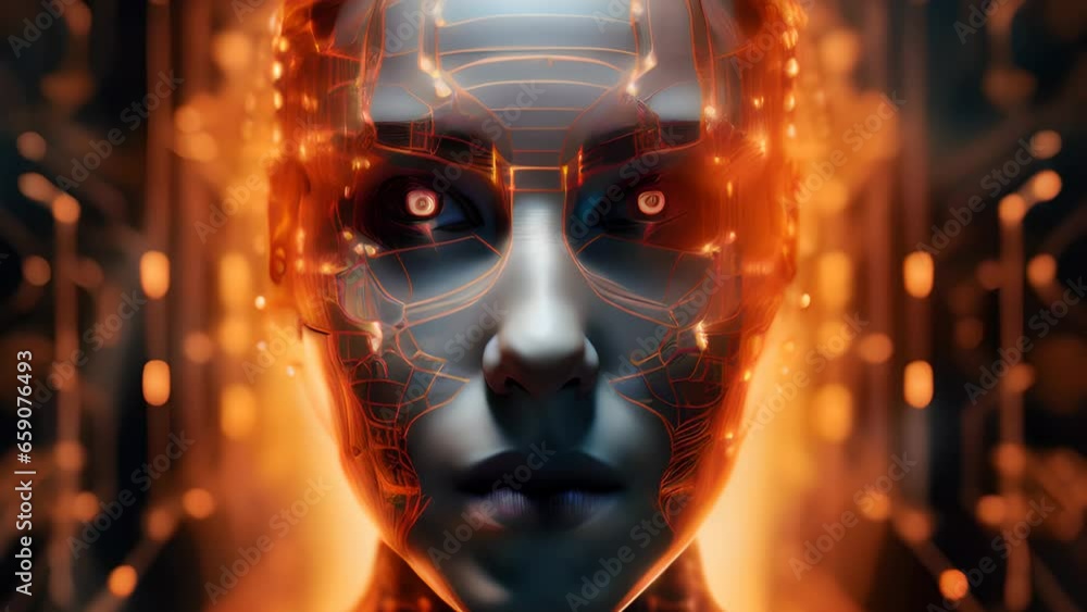 Closer look at beautiful woman cyborg, Android robot bionic, Female ...