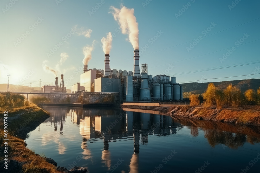 Clean modern power station in wide outdoor landscape for background ...