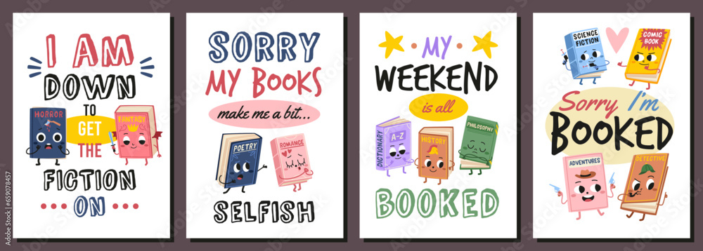 Books characters with texts. Education motivation posters, different ...