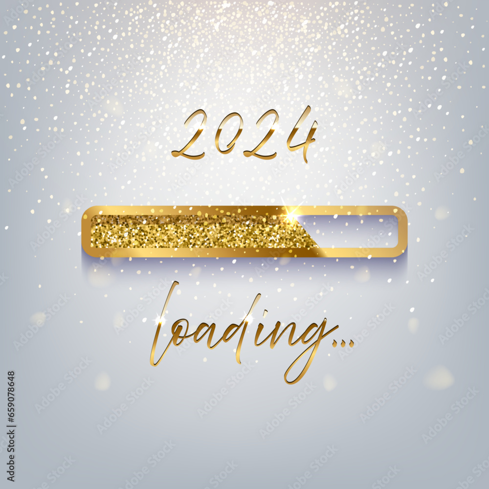 New Year golden loading bar vector illustration. 2024 Year progress ...