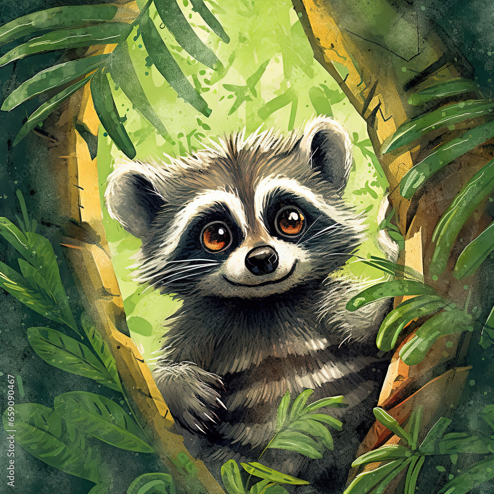 African safari funny baby raccoon. Stock Illustration | Adobe Stock