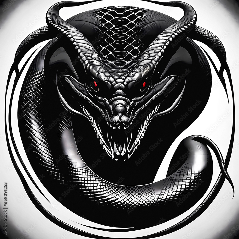 Black and white drawing of a snake with red eyes Stock Illustration ...